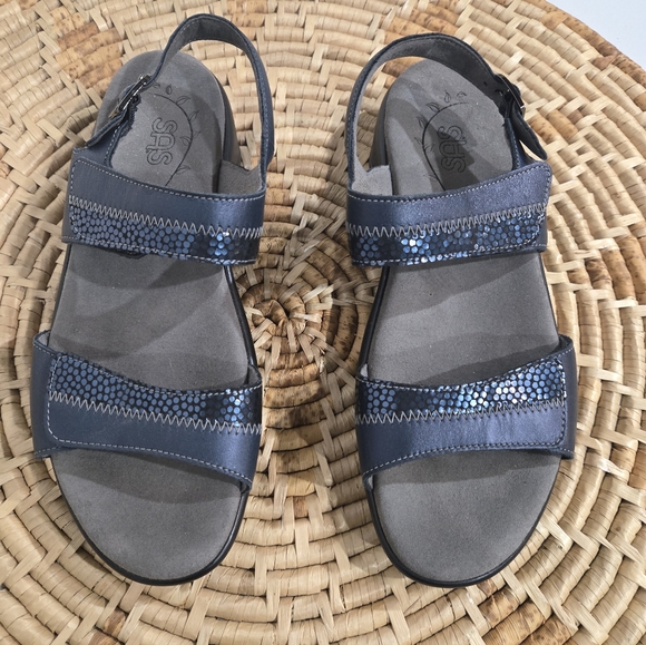 SAS | Shoes | Sas Blue Metallic Comfort Sandals 85 | Poshmark